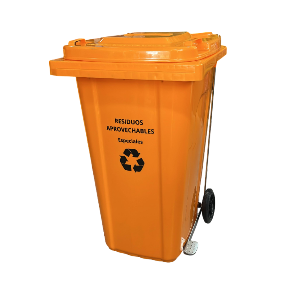 Contenedor de residuos naranja 240 litros con pedal - Insumos ...